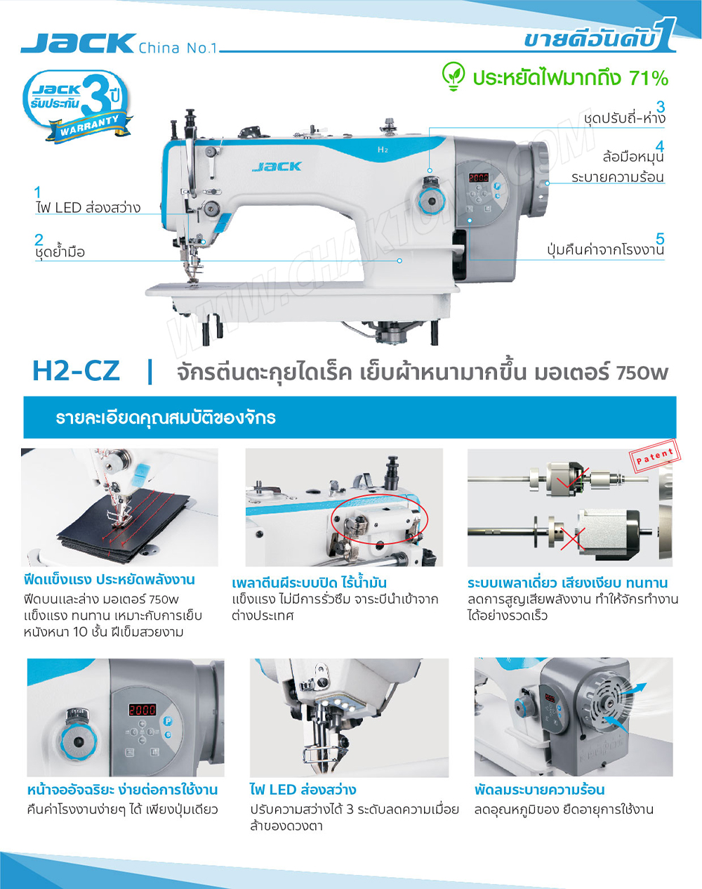 จักรเย็บตีนตะกุยไดเร็ค JACK รุ่น H2-CZ|chaktong